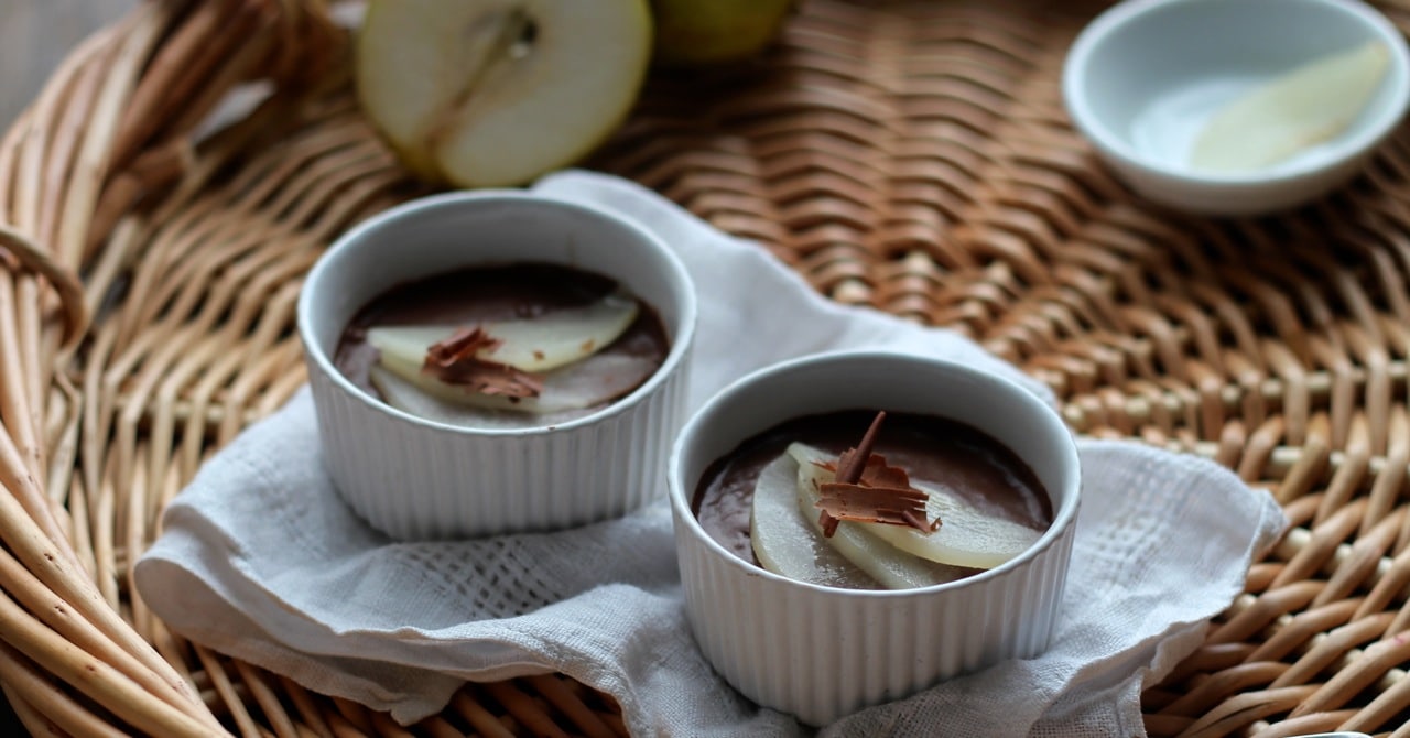 Dairy Free Chocolate Mousse with Poached Pear - Ceri Jones Chef